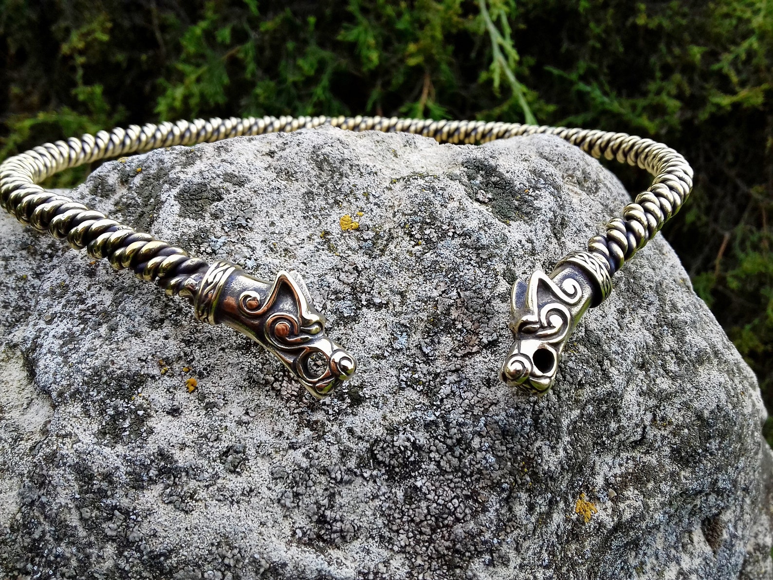 Viking Torc Necklace Bronze Wolf Head Torque Odin's - Etsy