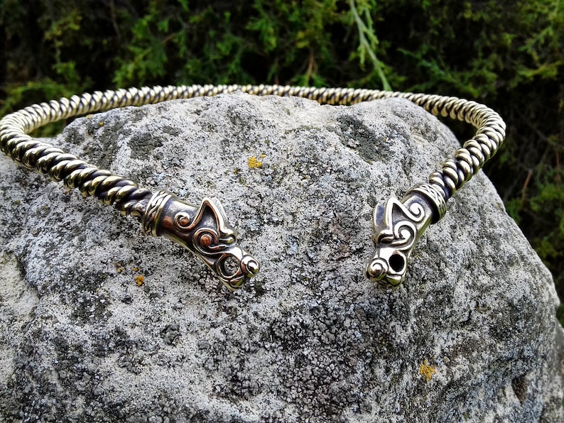 Viking Torc Necklace Bronze Wolf Head Torque Odin's - Etsy
