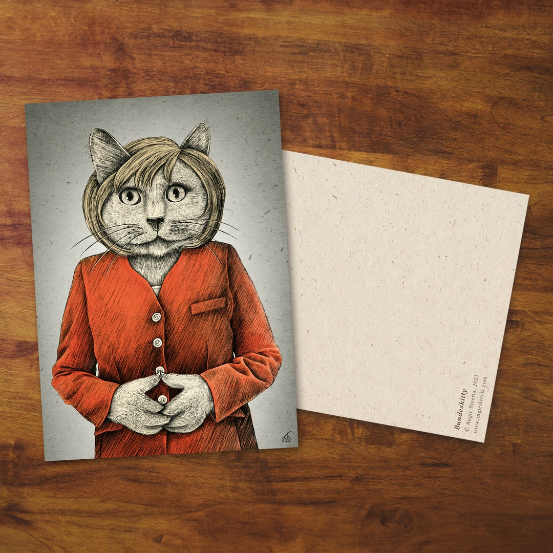 Cat Postcard "bundeskitty" - Angela Merkel as Cat, Gift, Card, Art ...