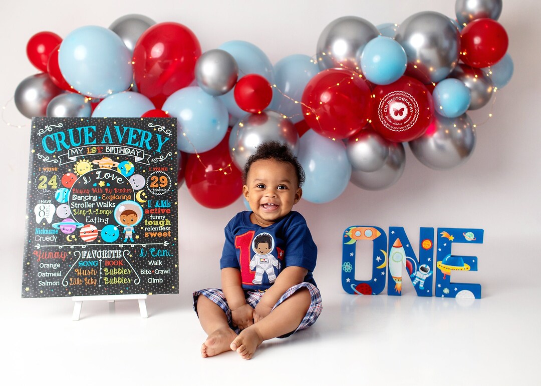 Blasting Into One, 1st Birthday, Space, Moon, Stars, Planets, Astronaut ...