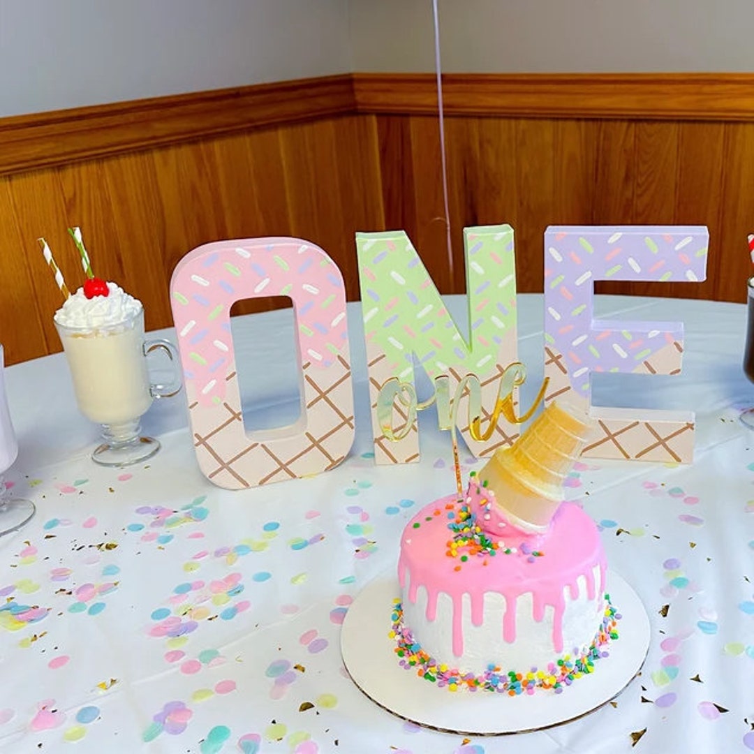Ice Cream Party Letters, Ice Cream Decorations, First Birthday, Ice ...