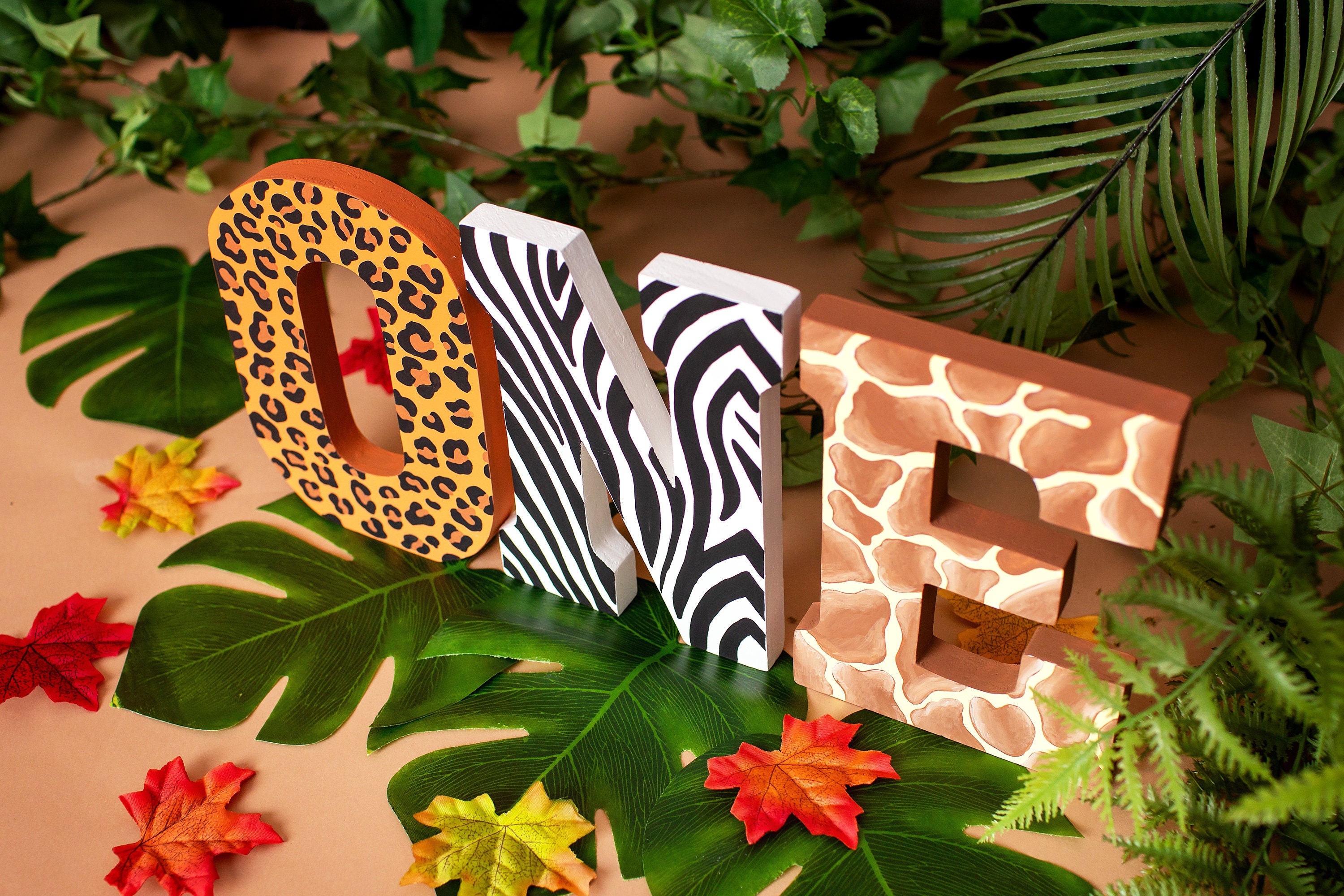 Jungle Animal Print ONE Letters: Hand-painted 1st Birthday Decor - Etsy