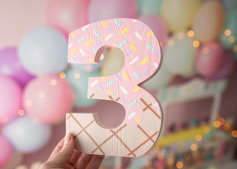 Ice Cream Number 3: Pink Sprinkles, Wooden Birthday Decor - Etsy
