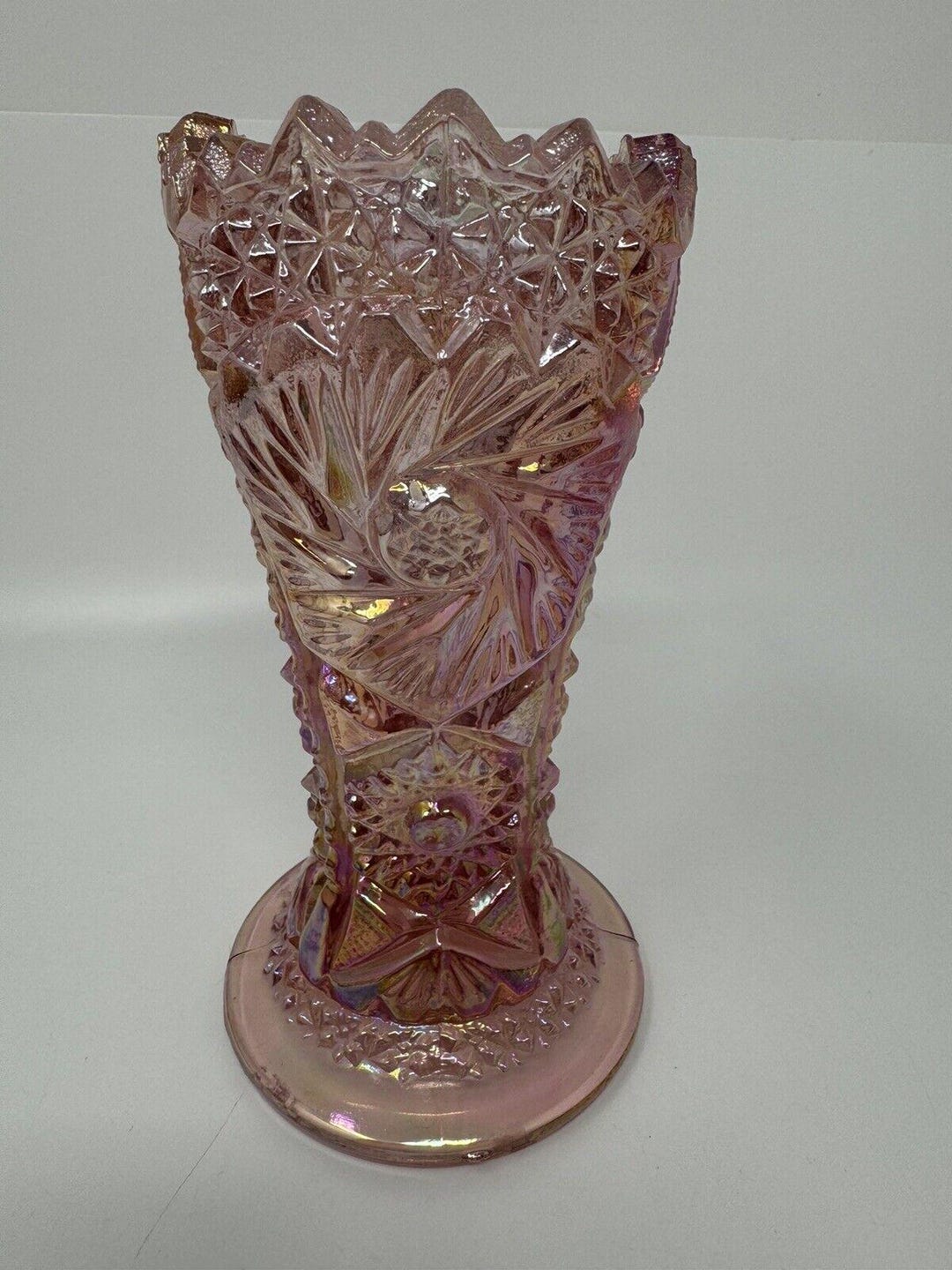 LE Smith Aztec Heritage Carnival Glass Whirling Star Vase Sawtooth Rim ...