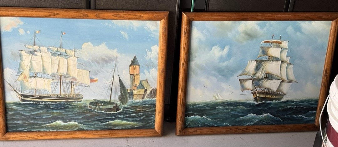 Vintage K. Dossi Nautical Ships Boats Ocean Sea Oil Paintings Framed ...