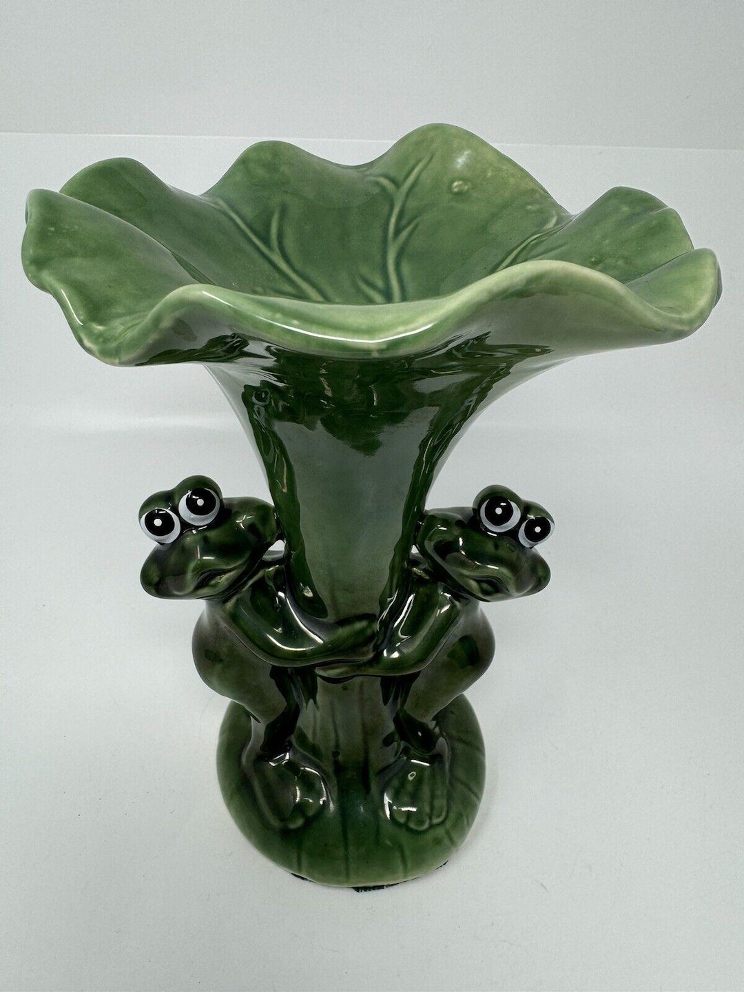 Vtg La Dolce Vita JA Designs Frogs Figure Majolica Cabbage Lily Pad ...
