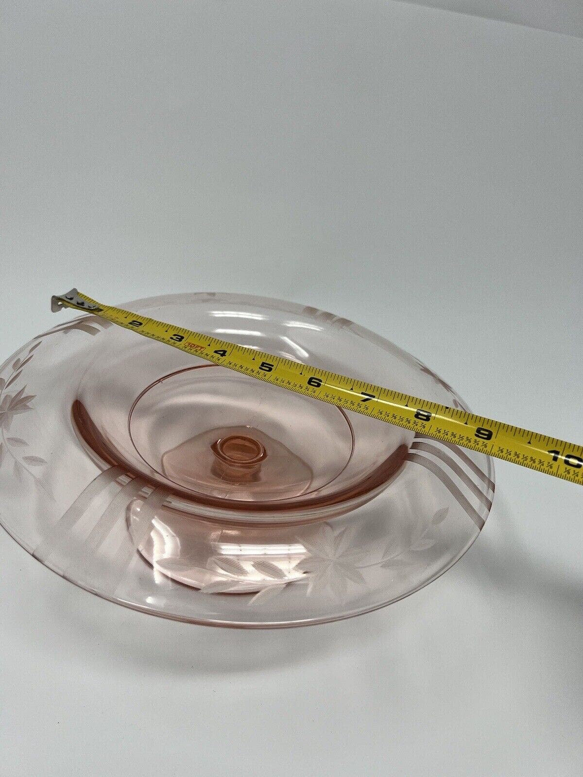 1930s Pink Depression Glass Rolled Edge 9 1/4 D Pedestal Console Etched ...