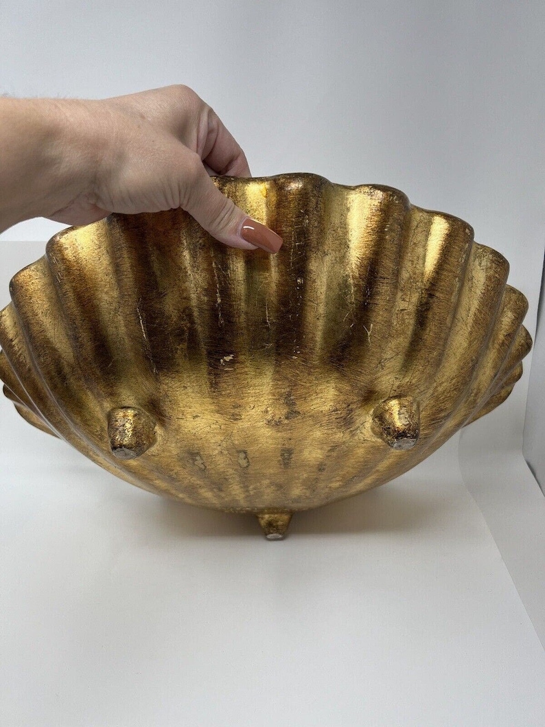 Vintage 1960’s Bellini Piu Italy Large Pottery Gold Clam Shell Bowl 17. ...