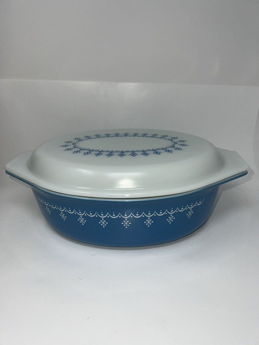 Vintage Pyrex 045 Blue Snowflake Garland Casserole Dish With Lid 2 1/2 ...