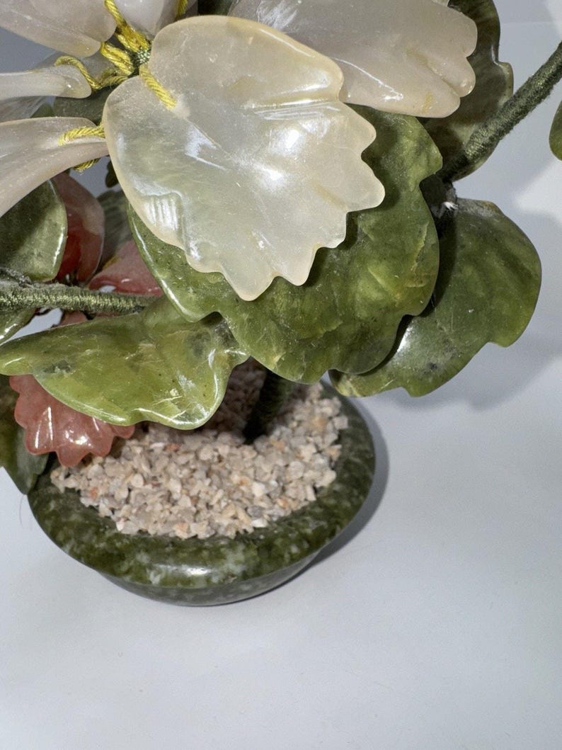 Vintage Jade BONSAI TREE Quartz and Jade Flowers in Stone Jade Pot ...