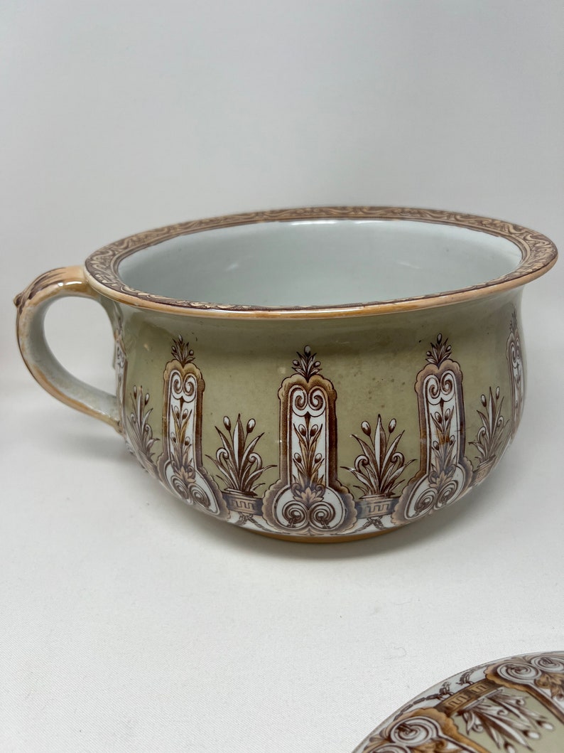 Rare Furnival & Son Antique Sage Green Brown Transferware Chamber Pot ...