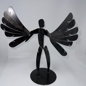 Unique Metal Art Angel W/ Wings Sculpture Artist Crafted / Cut & Forged ...