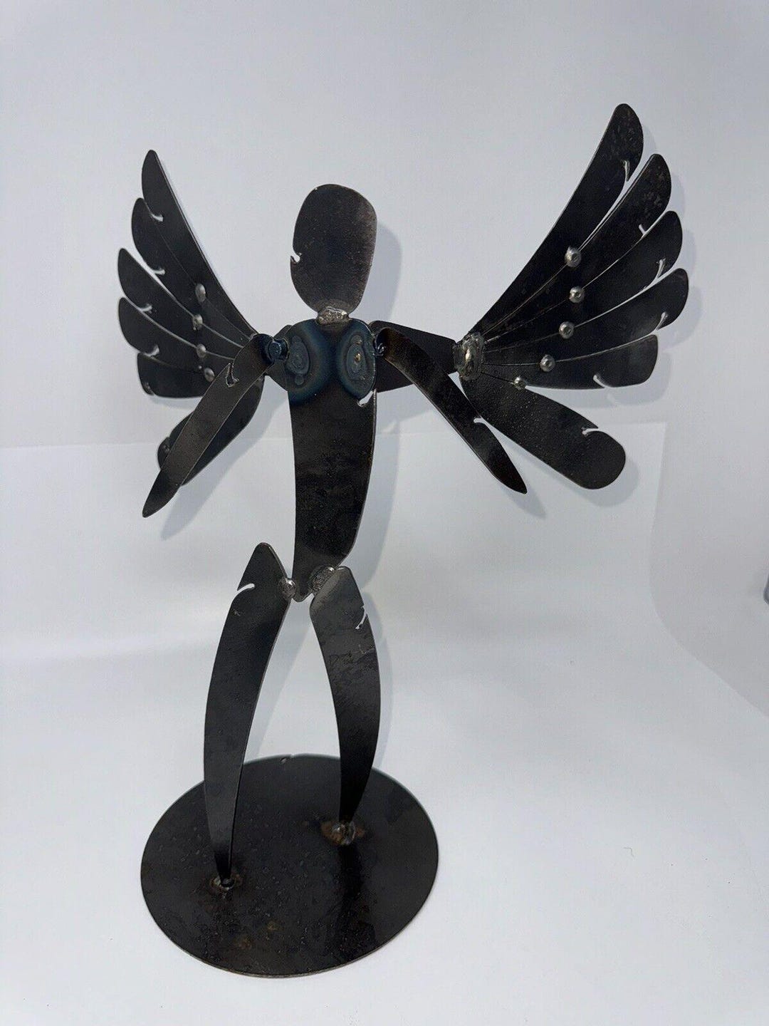 Unique Metal Art Angel W/ Wings Sculpture Artist Crafted / Cut & Forged ...