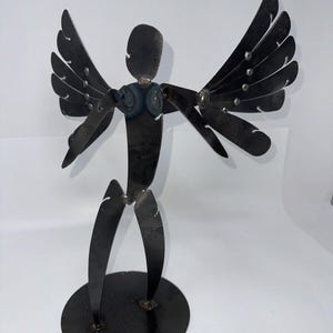 Unique Metal Art Angel W/ Wings Sculpture Artist Crafted / Cut & Forged ...