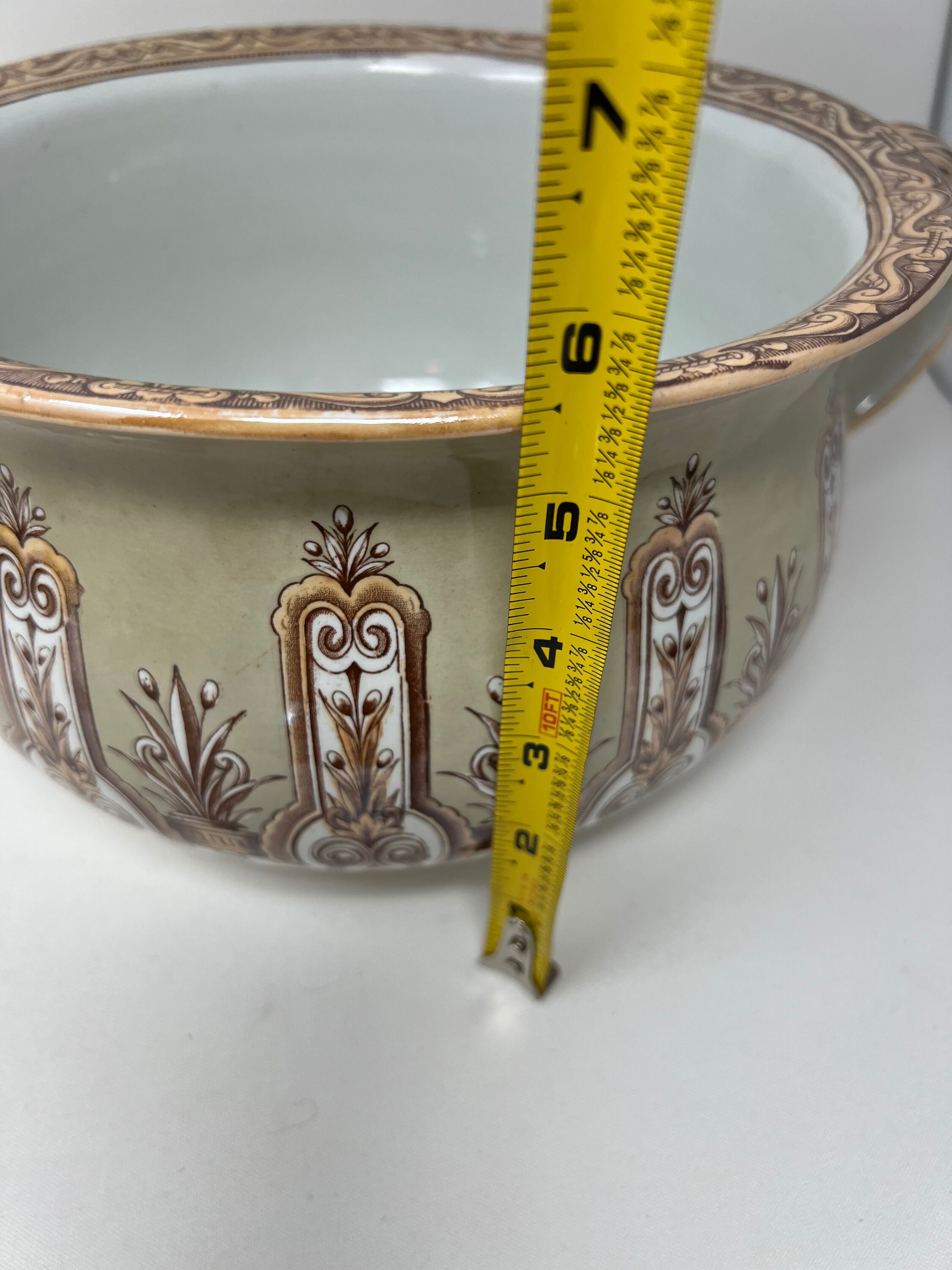 Rare Furnival & Son Antique Sage Green Brown Transferware Chamber Pot ...