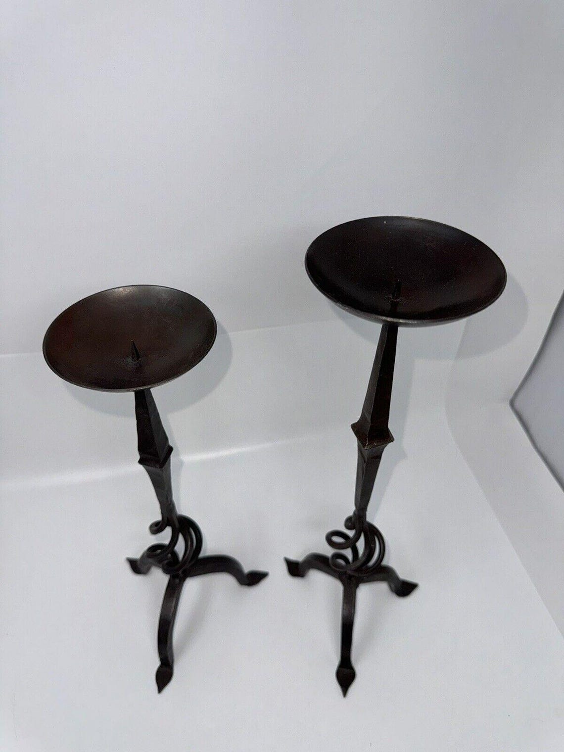 Wrought Iron Candle Holders Craftsman Mission Blacksmith Set Stands 13 ...