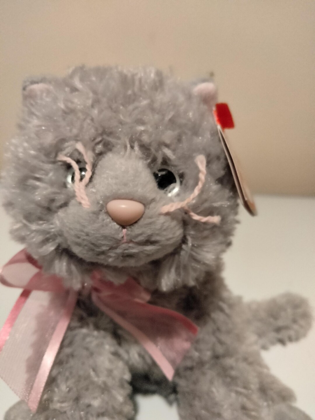 Ty Beanie Babies Fluff the Plushy, Soft, Gray Kitty Cat With Pink Lace ...