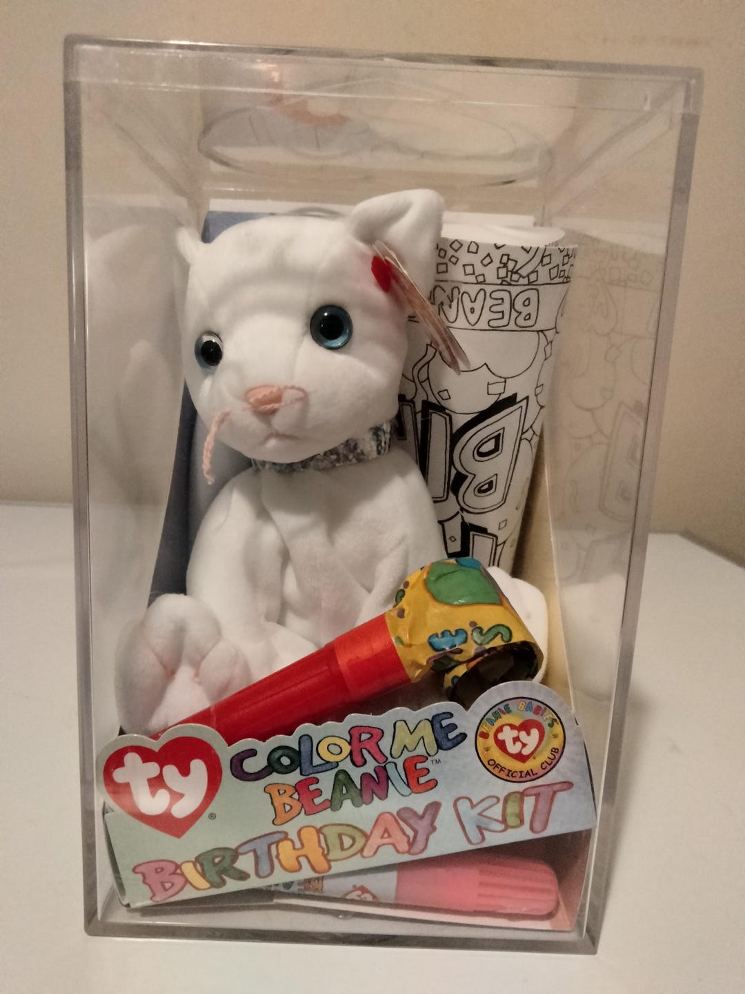 Ty Beanie Babies Color Me HAPPY BIRTHDAY White Kity Cat With Sparkly ...