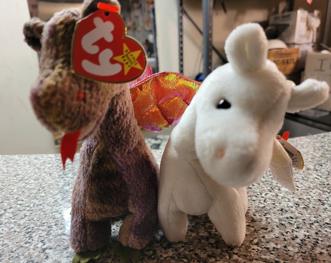 Ty Beanie Babies Magic the White Dragon and Scorch the Nappy Brown ...