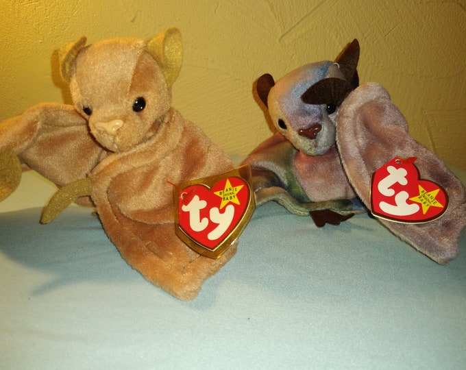 Ty Beanie Babies Batty the Bat Set, Both Battys Brown and Tye-dyed. - Etsy