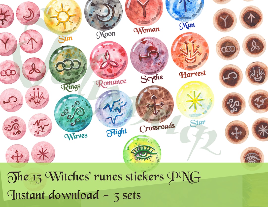 Printable 13 Witches' Runes Stickers, Witches Runes Clipart, Samhain ...