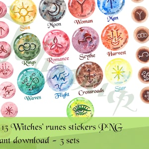 Printable 13 Witches' Runes Stickers, Witches Runes Clipart, Samhain ...