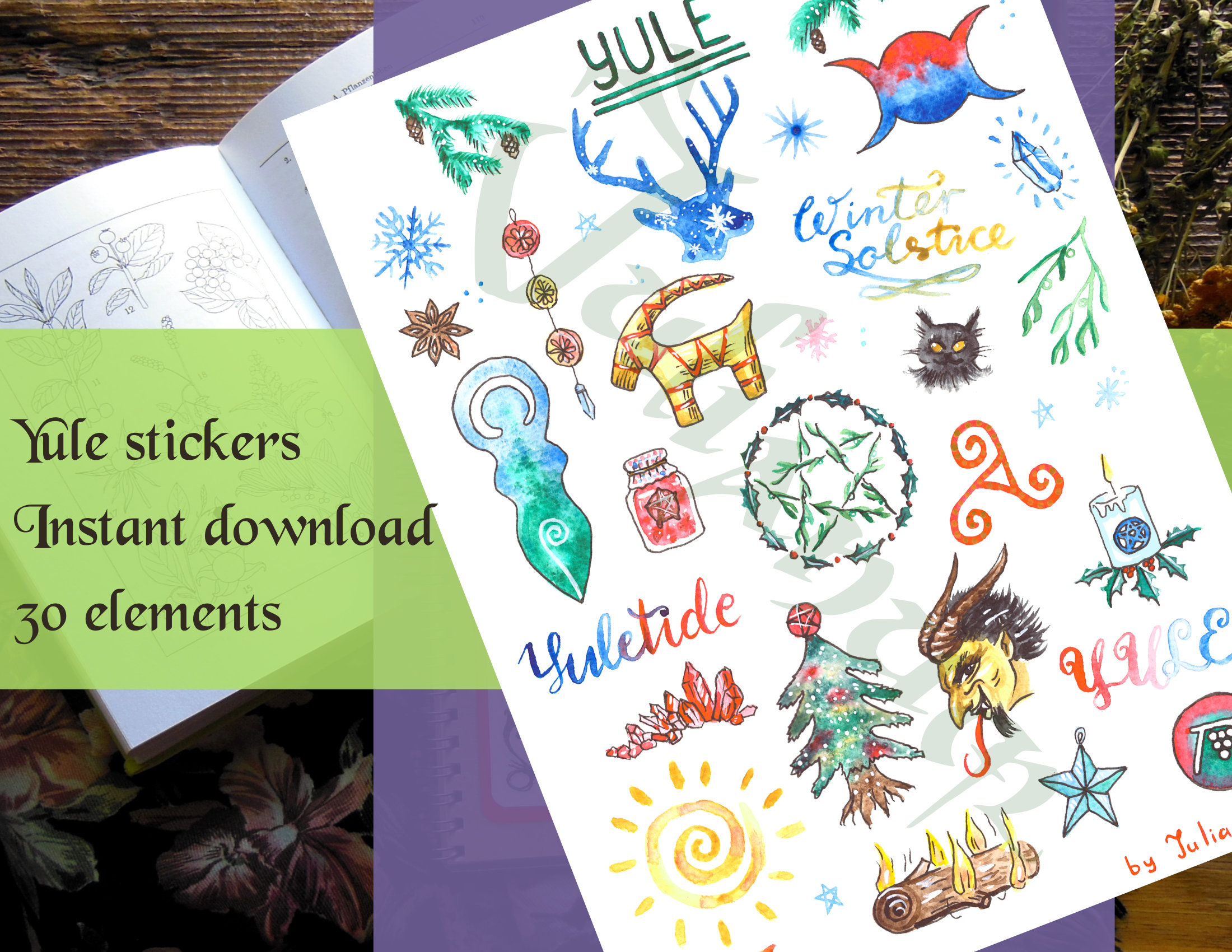 Printable Yule Stickers, Yule Planner, Downloadable Yuletide Book of ...