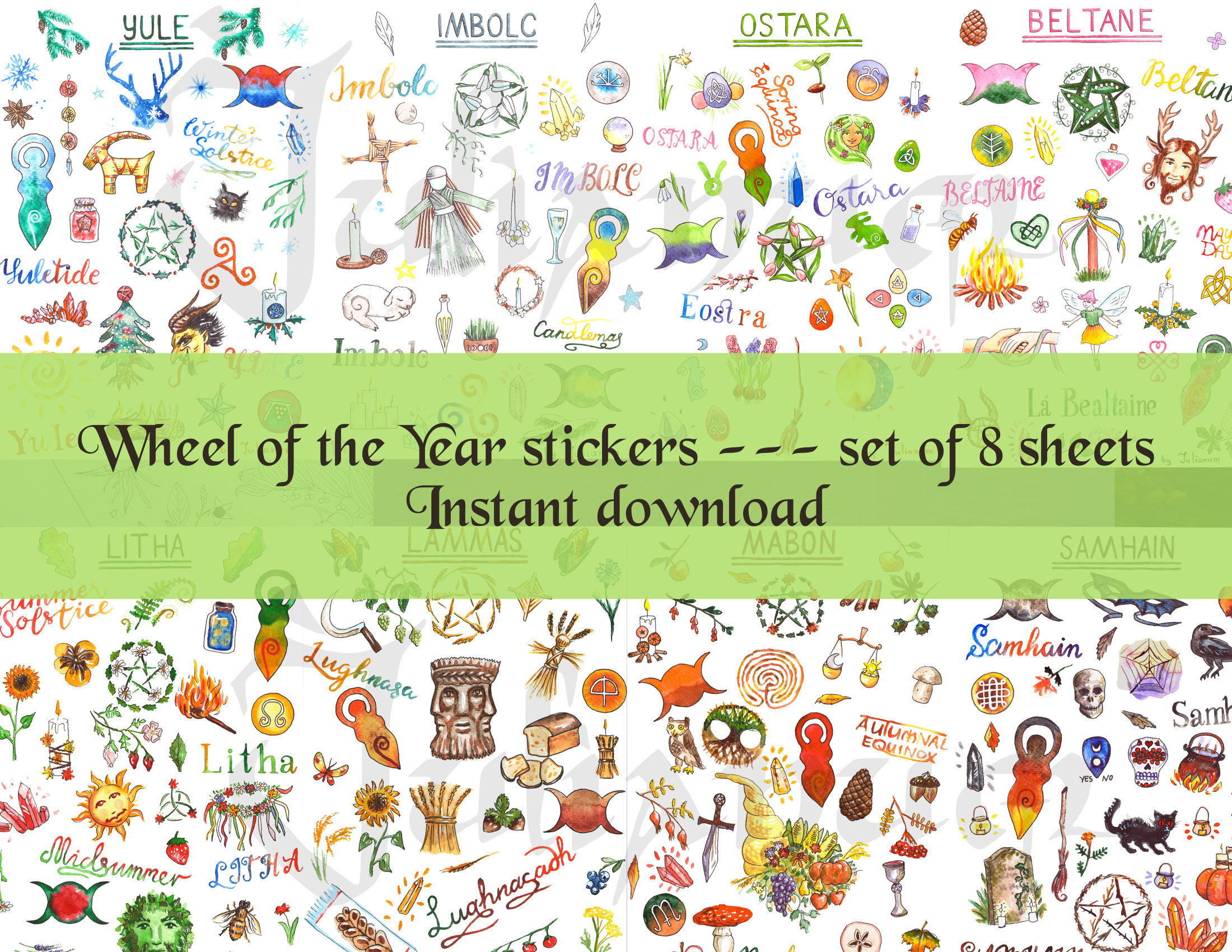 Printable Wheel of the Year Stickers, Downloadable Wiccan Book of ...