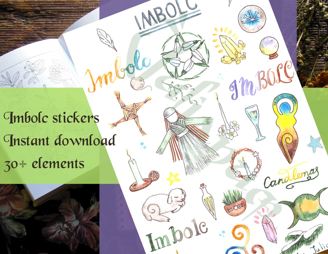 Printable Imbolc Stickers, Imbolc Planner, Downloadable Imbolc Book of Shadows, Witch Stickers ...