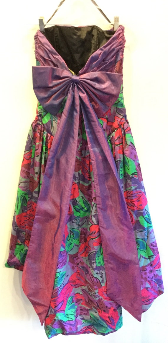 80s Tropical Prom Dress: Purple Pink Green Floral, Hi… - Gem