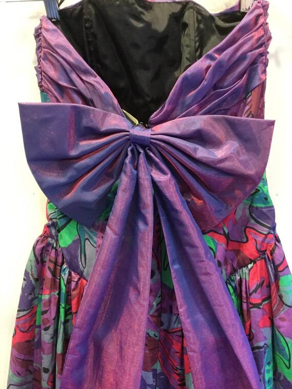 80s Tropical Prom Dress: Purple Pink Green Floral, Hi… - Gem