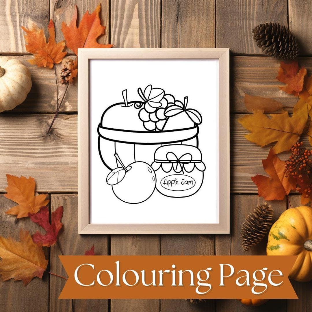 Large Print Apple Harvest Colouring Page for Fall - Etsy