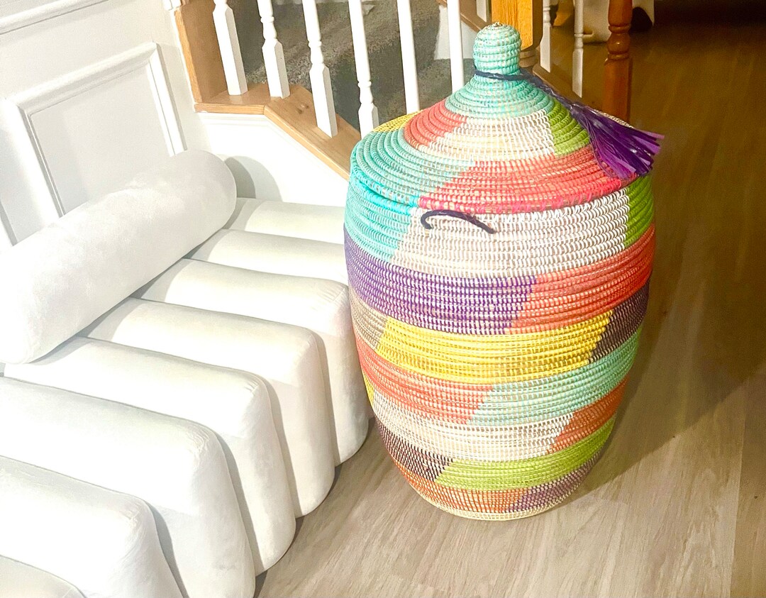Colorful Senegalese Basket With Leather Tasselsfree Shipping - Etsy