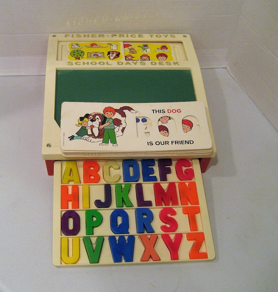 1972 Fisher Price School Days Play Desk Chalkboard Magnetic Letter ...