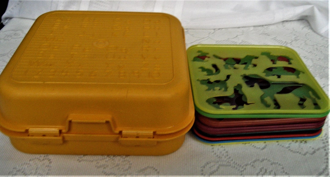 Tupperware Case & Stencils 10 Plastic Square Stencils School Supply ...