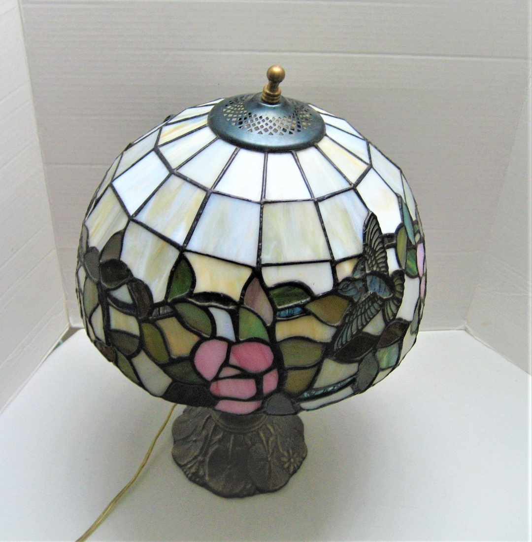 Tiffany Style Stained Glass Lamp, Hummingbird & Floral Umbrella Shape ...