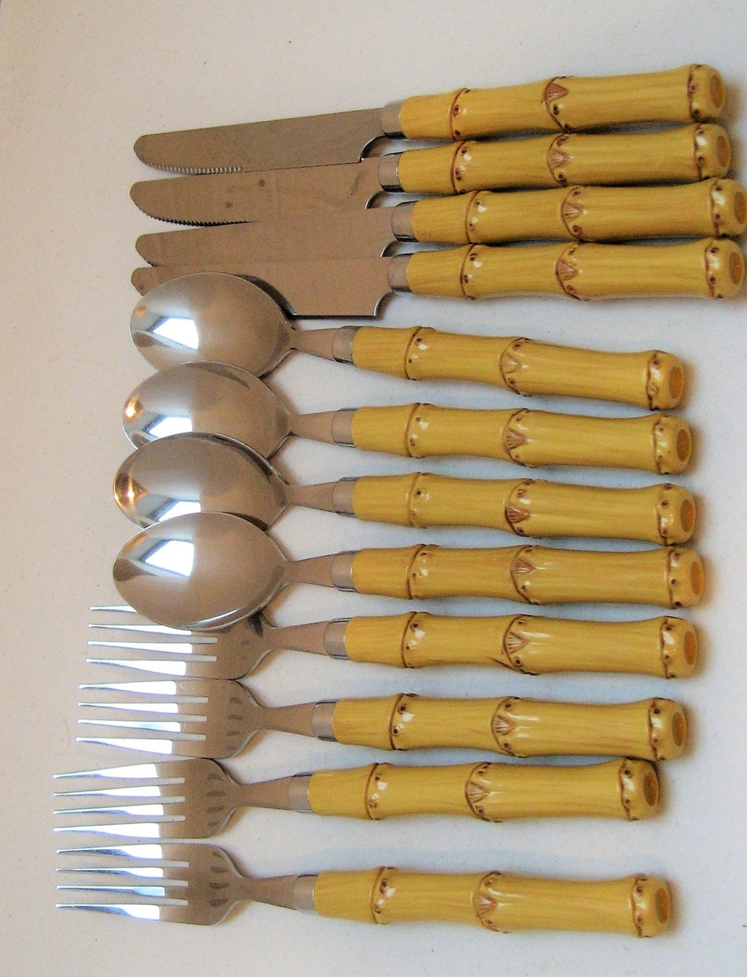 Bamboo Stainless Steel Silverware Bamboo Style Handled 12 Piece Set 4 ...
