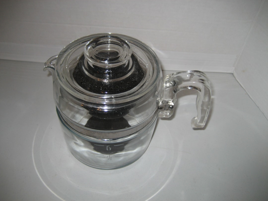 Clear Glass Pyrex Coffee Pot Stove Top Flameware Glass Black Metal Stem ...