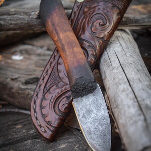 Bushcraft Primitive Neck Knife Hand-tooled Leather Sheath, Cowboy Knife ...