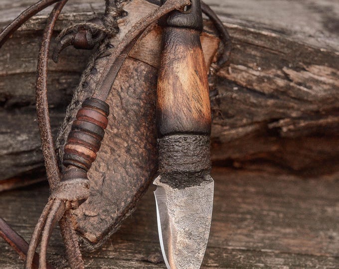 Primitive Mountain Man Neck Knife – Native-inspired Sheath, Cowboy ...