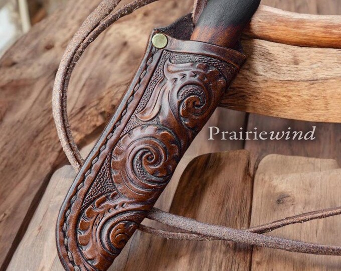 Bushcraft Primitive Neck Knife – Hand-tooled Leather Sheath, Cowboy ...