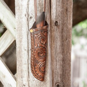Bushcraft Primitive Neck Knife Hand-tooled Leather Sheath, Cowboy Knife ...