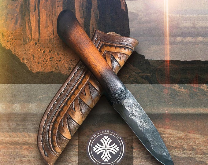 Handcrafted Rustic Knife and Custom Leather Sheath Mountain Man Knife ...
