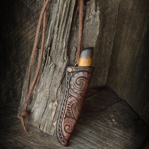 Bushcraft Primitive Neck Knife Hand-tooled Leather Sheath, Cowboy Knife ...