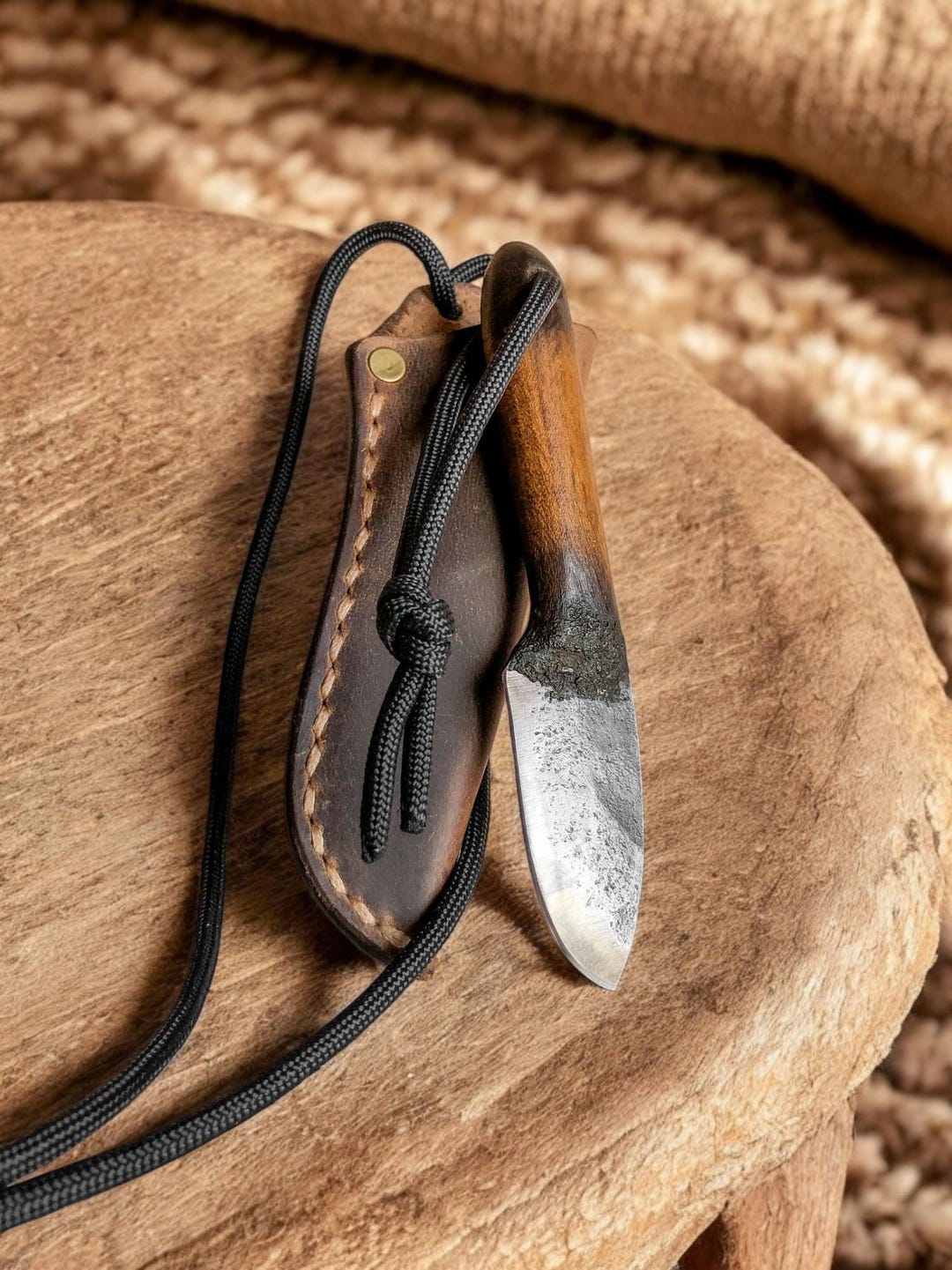 Bushcraft Primitive Neck Knife – Rustic Antiqued Leather Sheath, Cowboy ...