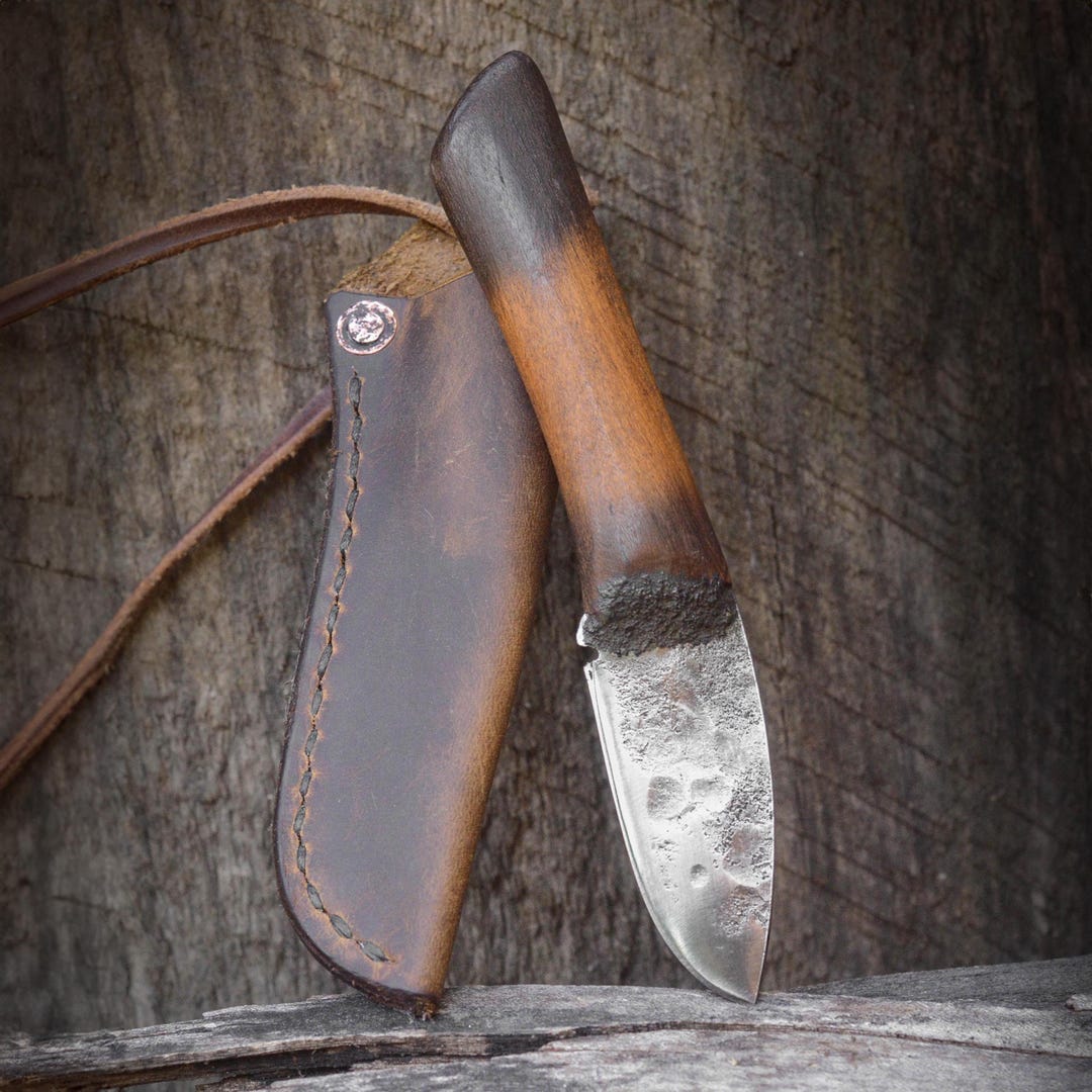 Bushcraft Primitive Neck Knife With Oil-tanned Leather Sheath – Hand ...