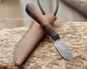 Prairiewind Handmade Neck Knife, Oil Tanned Leather Sheath, Custom ...