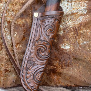 Bushcraft Primitive Neck Knife Hand-tooled Leather Sheath, Cowboy Knife ...