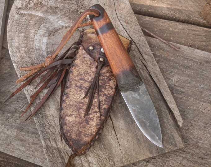 Hand Forged Mountain Man Knife - Rustic Deer Hide Sheath - Unique ...