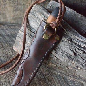 Bushcraft Primitive Neck Knife Hand-tooled Leather Sheath, Cowboy Knife ...